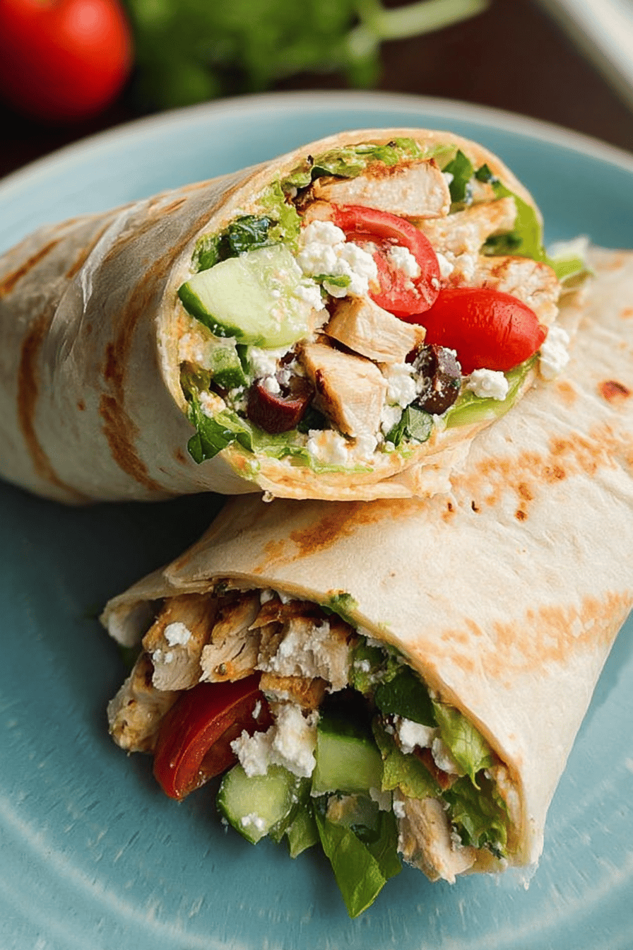 Greek Grilled Chicken Hummus Wrap With Fresh Vegetables