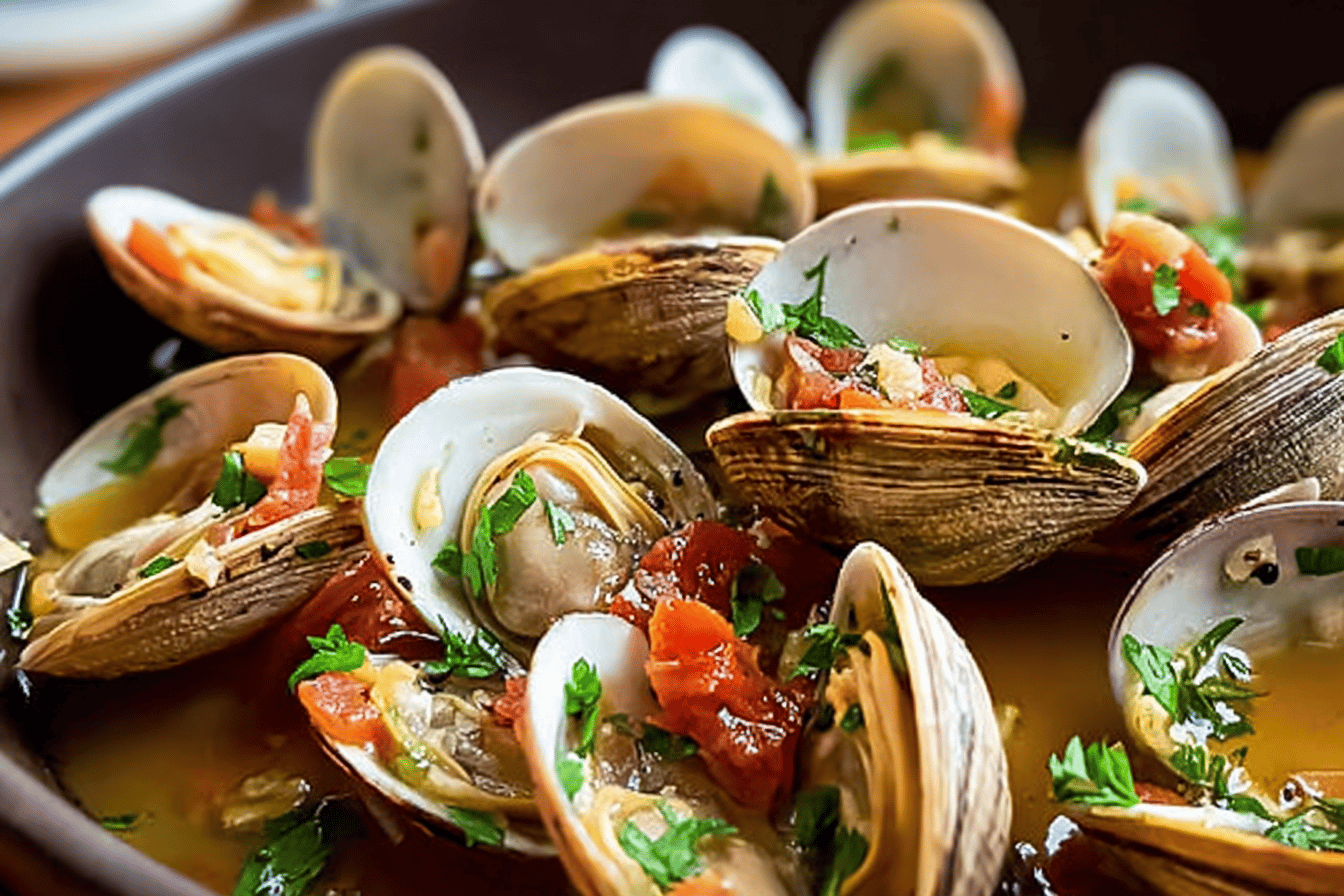 Mediterranean Steamed Clams Recipe With Garlic Wine Sauce